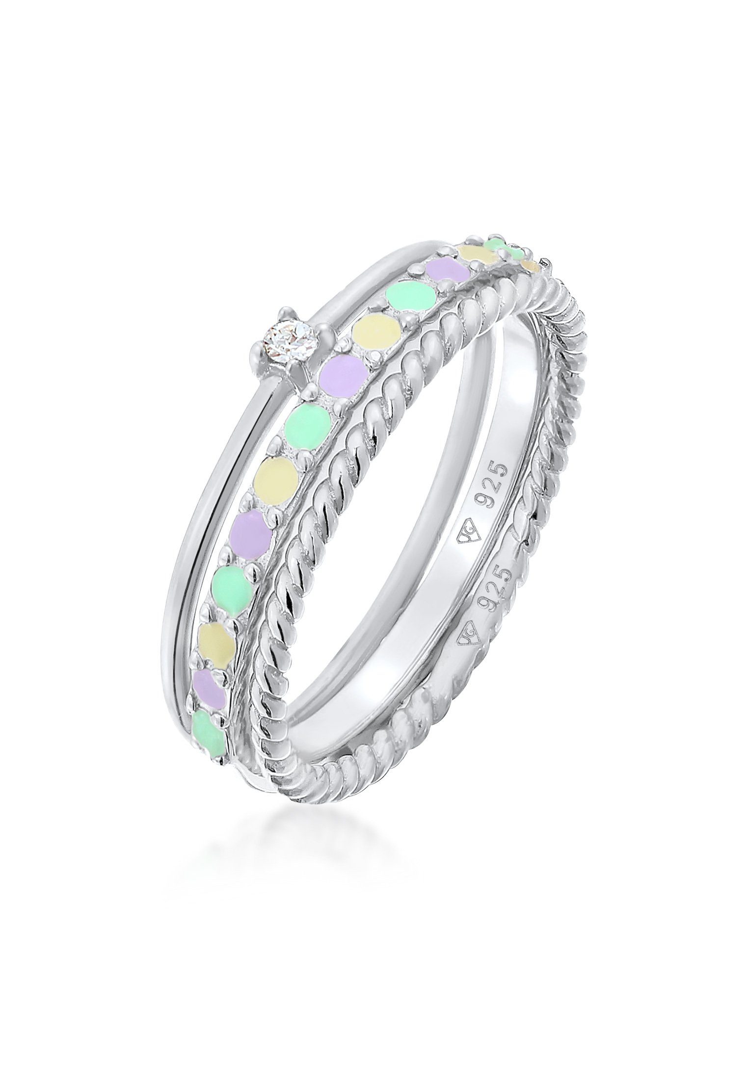 Elli Ring-Set Multi-Color Emaille Kristall 3er Set 925 Silber, Ring Set