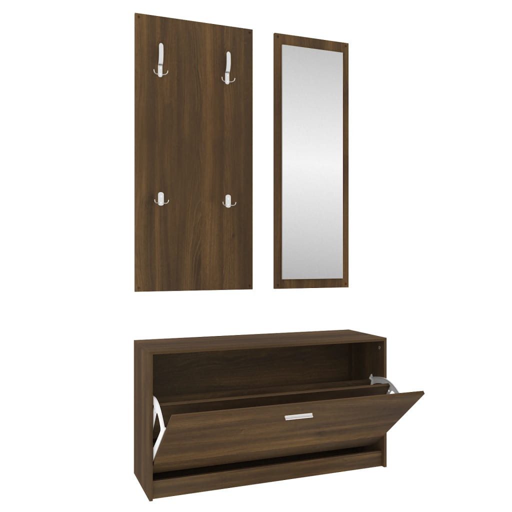 vidaXL Garderoben-Set NA Garderobe 3-tlg Flurmöbel Set Braun Eichen ...