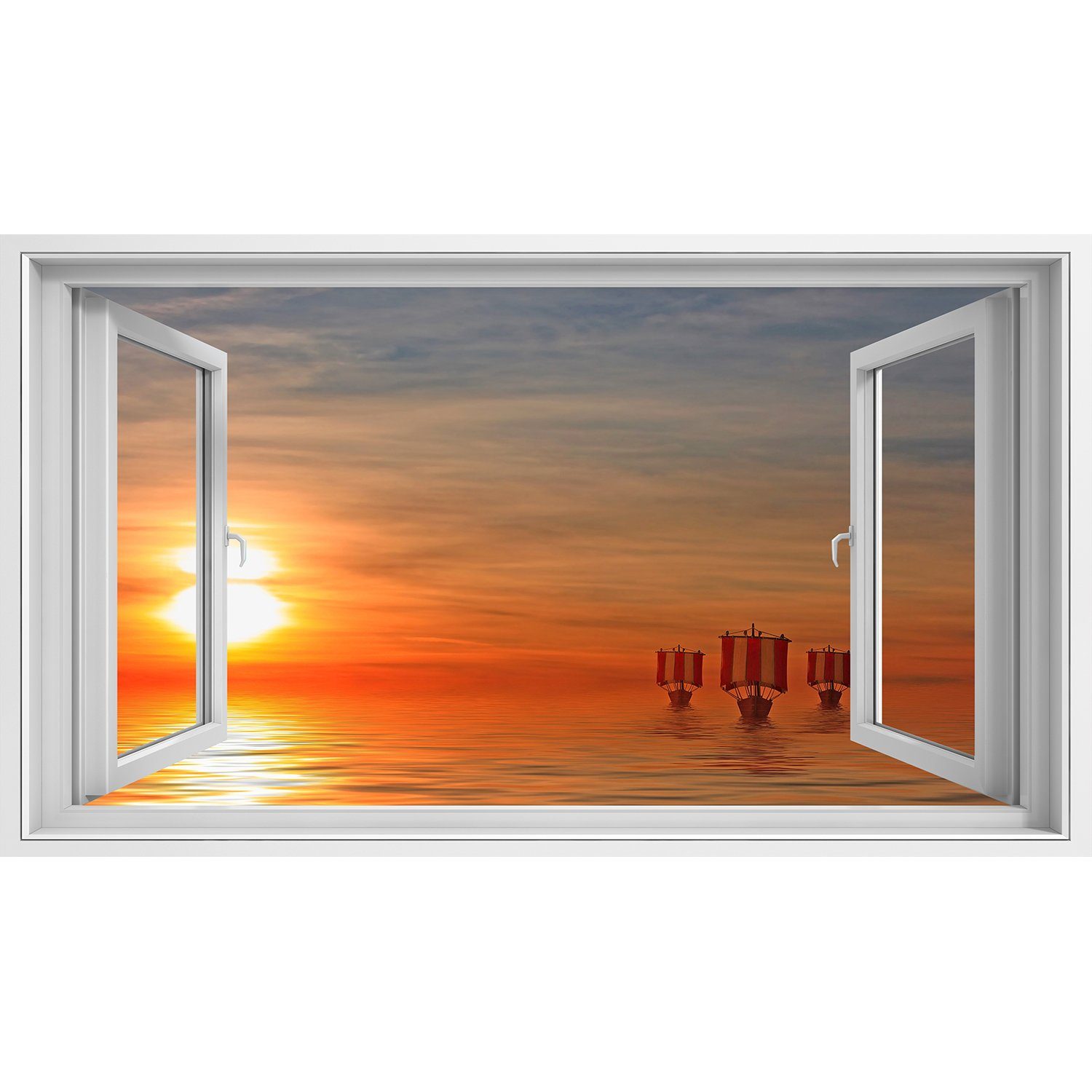 islandburner Leinwandbild Fensterblick Wikinger Schiffe Sagenhafter Effekt Wandbild Leinwandbild