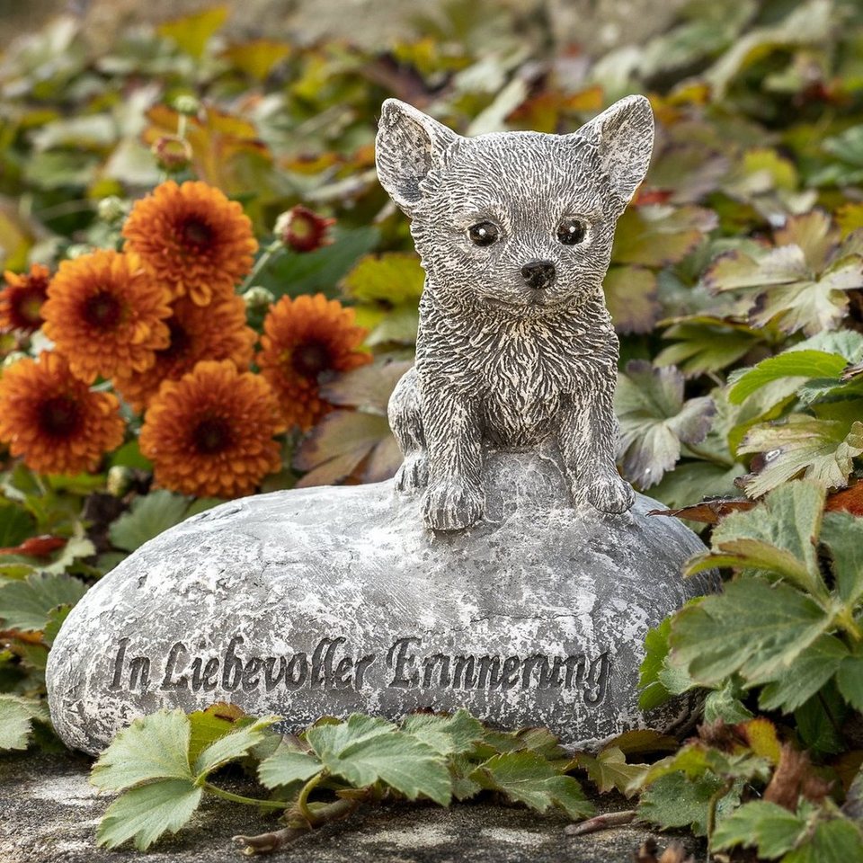 Antikas Gartenfigur Grabstein Chi Hua Hua Steinguss Grau H 14cm X T 10cm