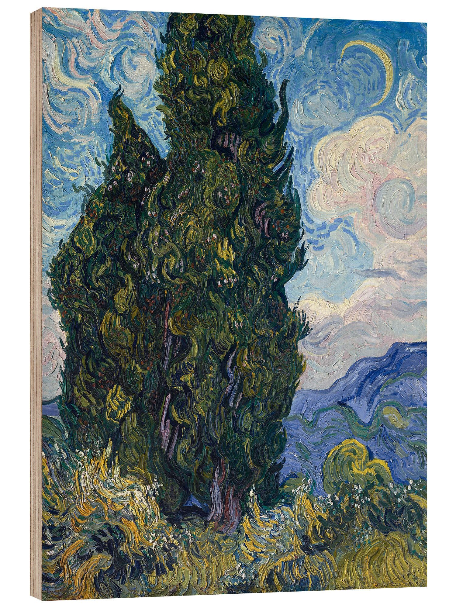 Posterlounge Holzbild Vincent Van Gogh Zypressen Wohnzimmer
