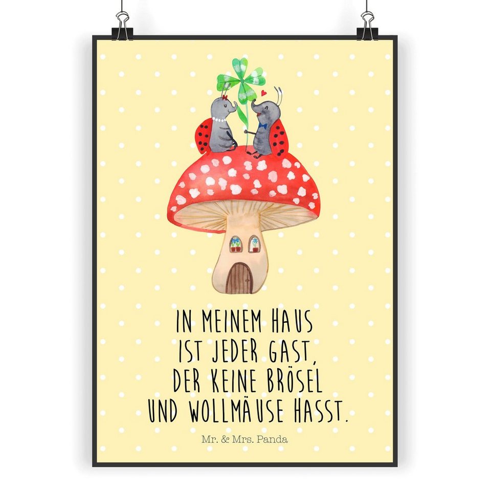Mr And Mrs Panda Poster Din A5 Marienkäfer Fliegenpilz Gelb Pastell