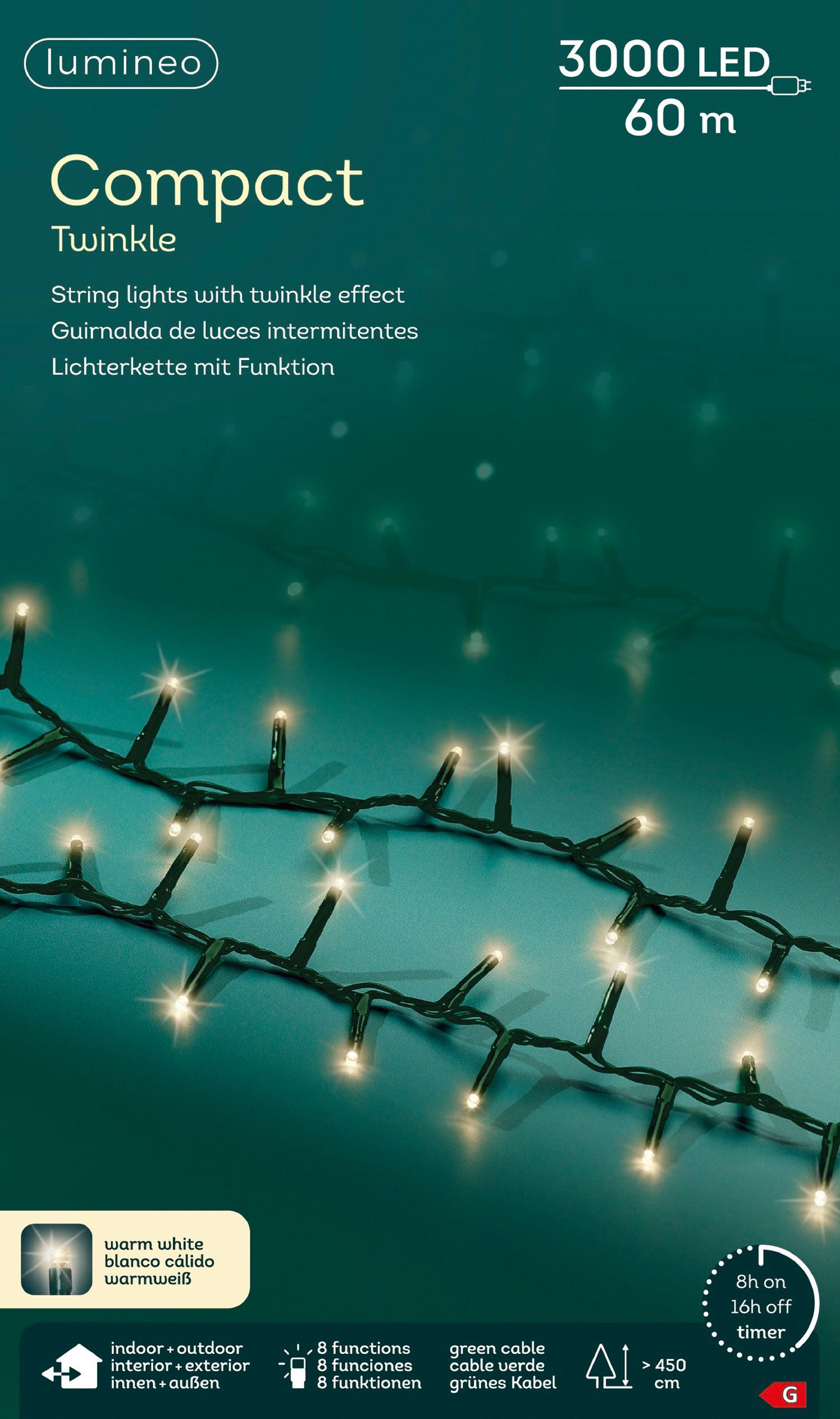 Lumineo LED-Lichterkette Lumineo Lichterkette COMPACT TWINKLE 3000 LED 60 m warm weiß, grün ...