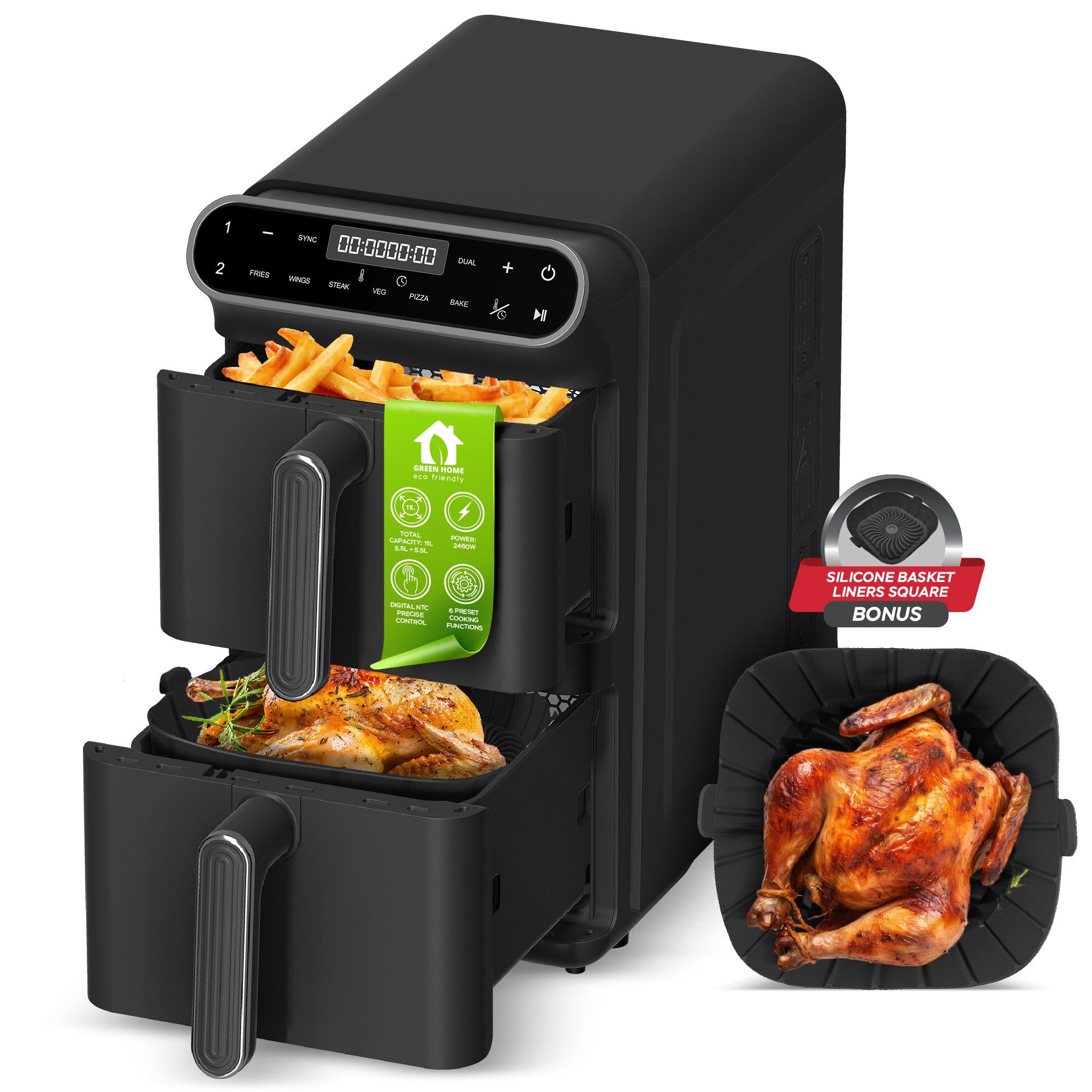 Turbotronic By Z Line Heißluftfritteuse Xxl 11l Doppelkammer Airfryer 2