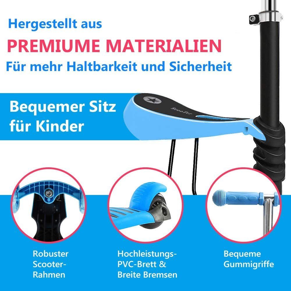 YOLEO Sitzscooter 5 in 1 Kinder Roller Scooter mit Sitz LED Räder ab 2 ...