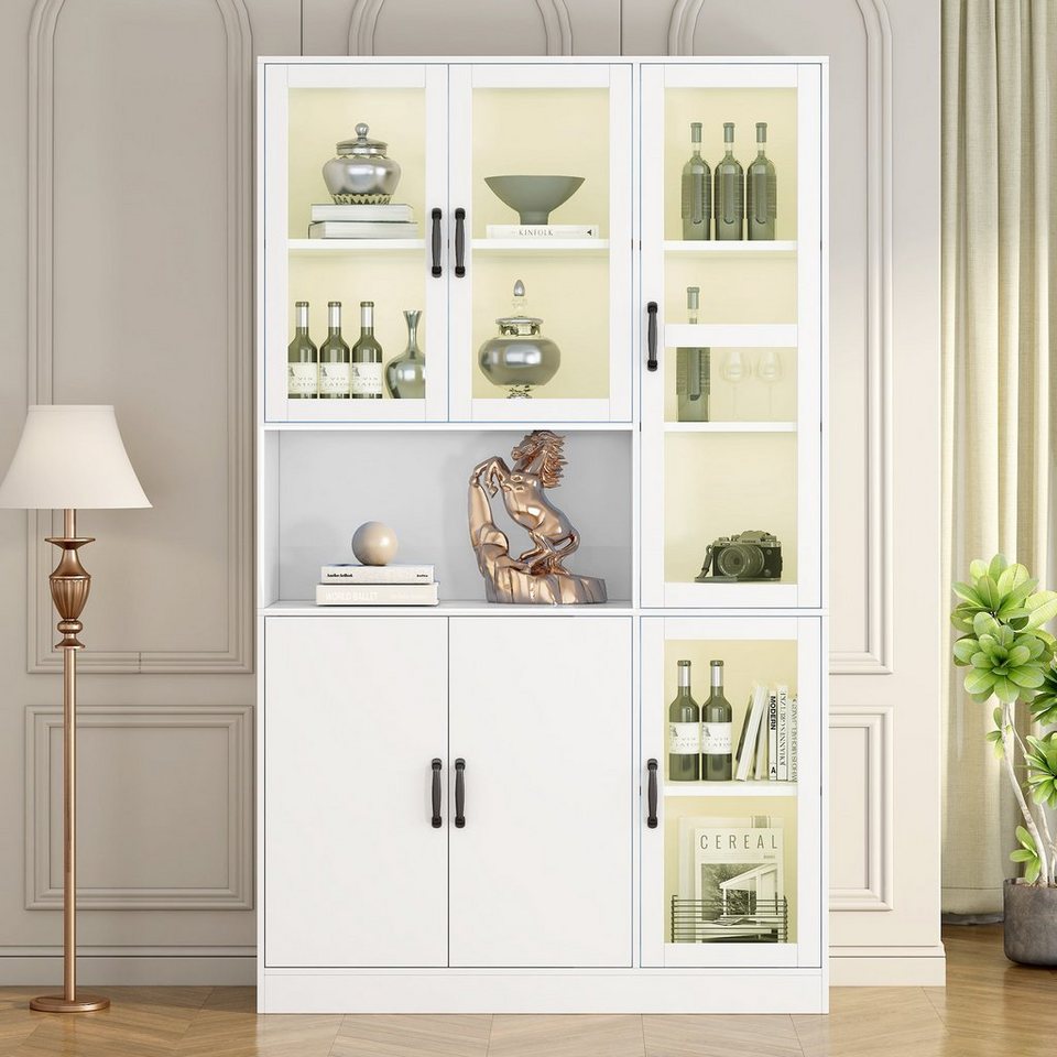 Okwish Vitrine Buffet Weiße Standvitrine Vorratsschrank Luxus