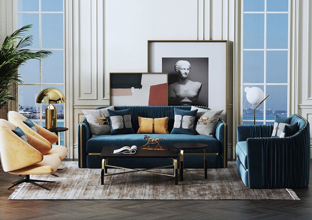 Jvmoebel Sofa Blaue Sofagarnitur 32 Sitzer Set Design Sofa Polster