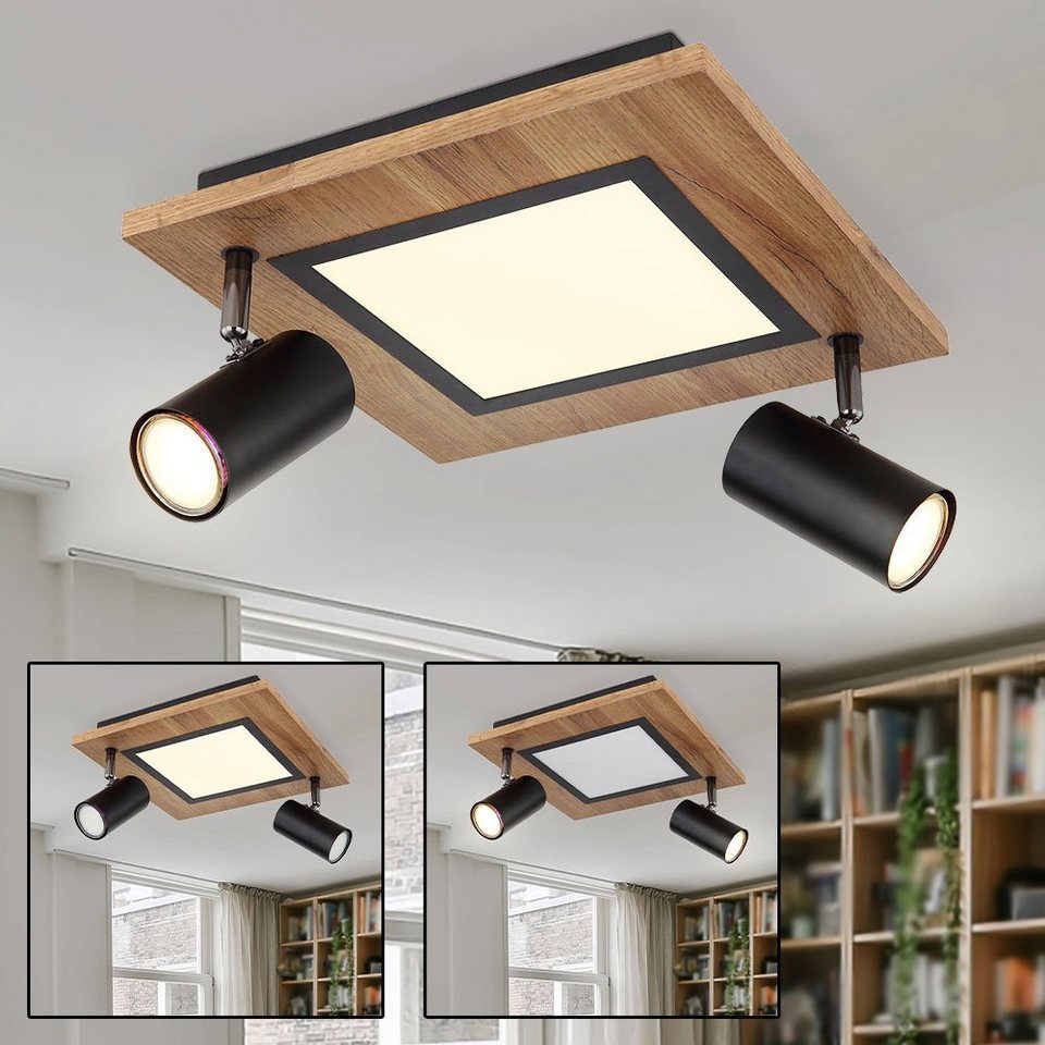Etc Shop Led Deckenspot Deckenleuchte Holz Eckig Deckenlampe