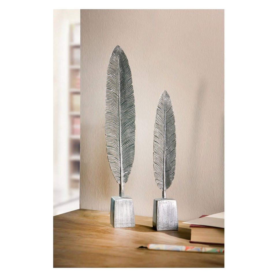 Home Trends24de Dekoobjekt Deko Feder Objekt Skulptur Silber