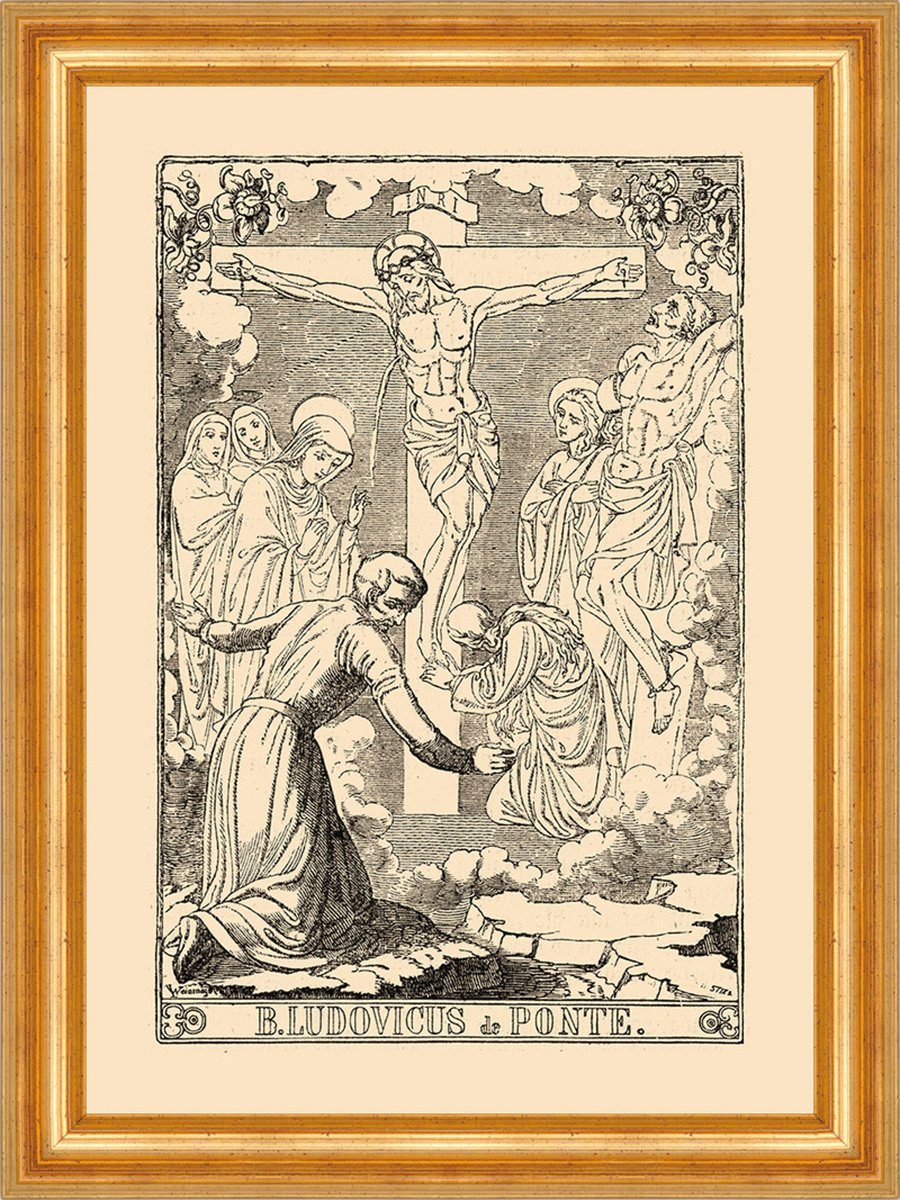 Kunstdruck Der heilige Ludovicus de Ponte Gebet Holzstich Sankt A4 1013 Gerahmt, (1 St)