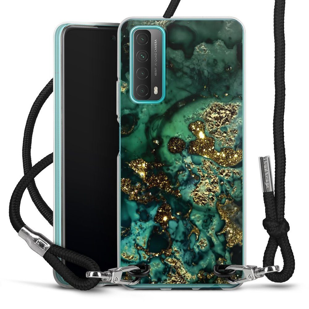 Deindesign Handyhülle Cyan Glitter Marble Look Huawei P Smart 2021