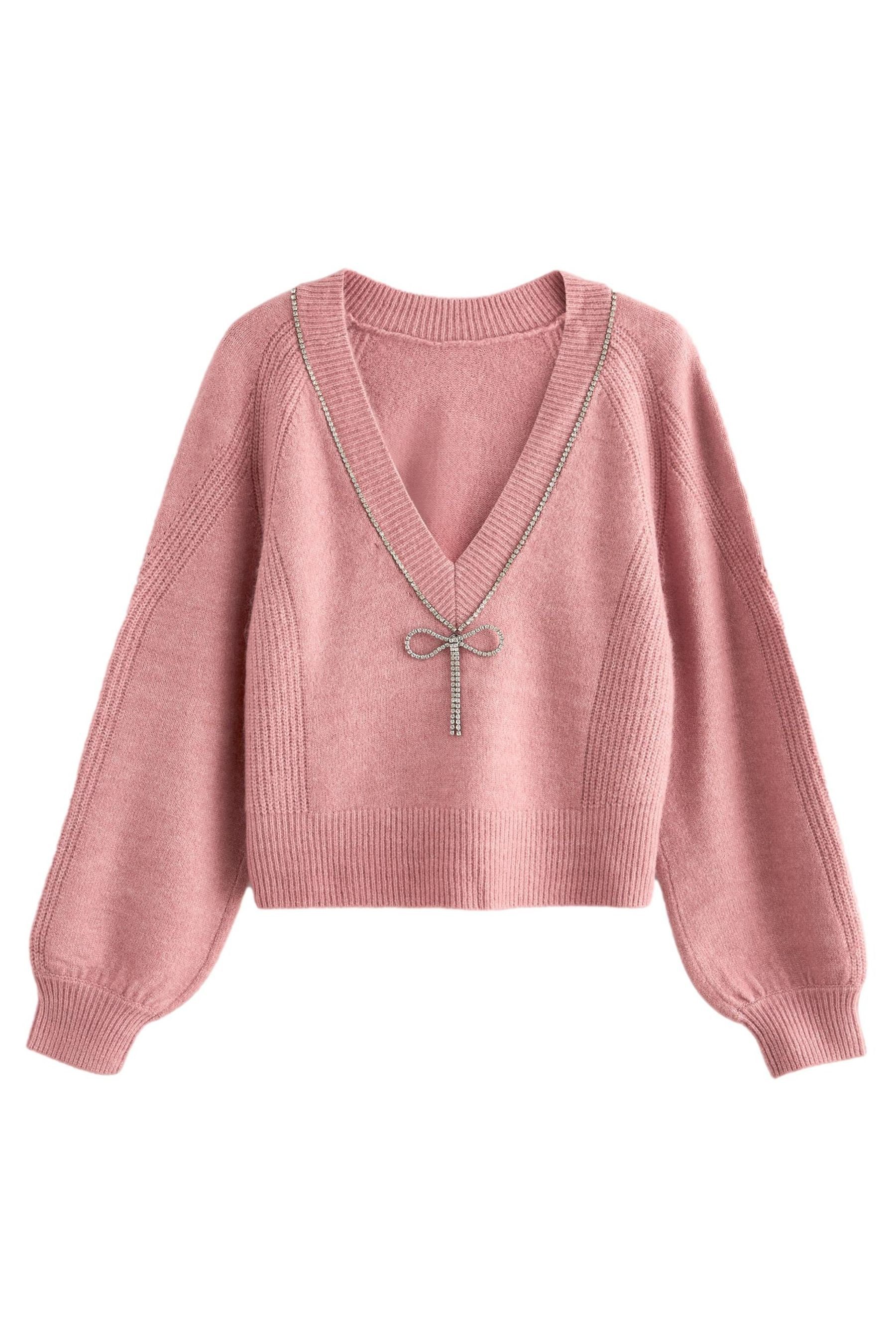 Next V Ausschnitt Pullover Pullover Mit Schmucksteinbesetzter Schleife