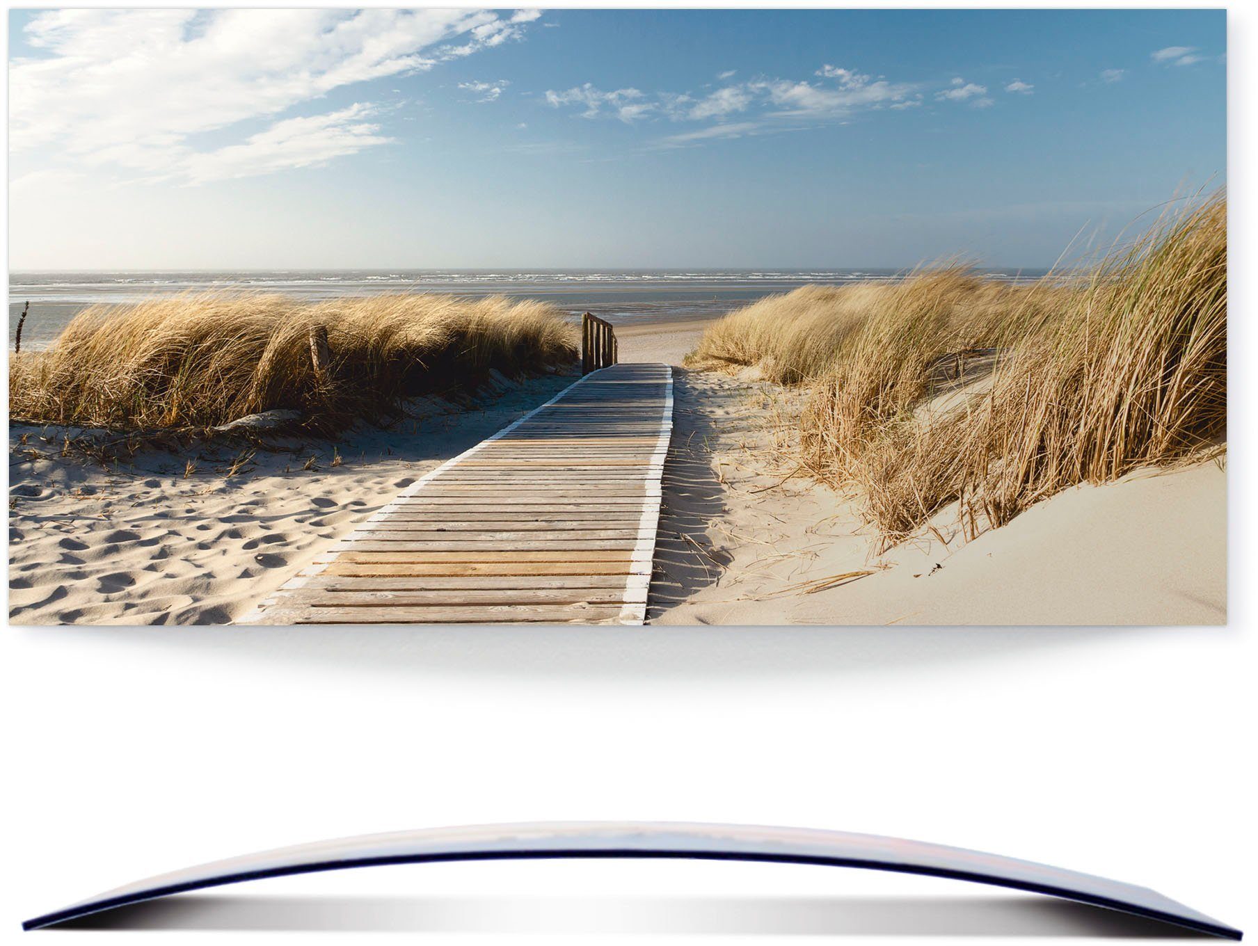 Artland Wandbild Nordseestrand auf Langeoog - Steg, Strand (1 St), 3D Optik gebogen