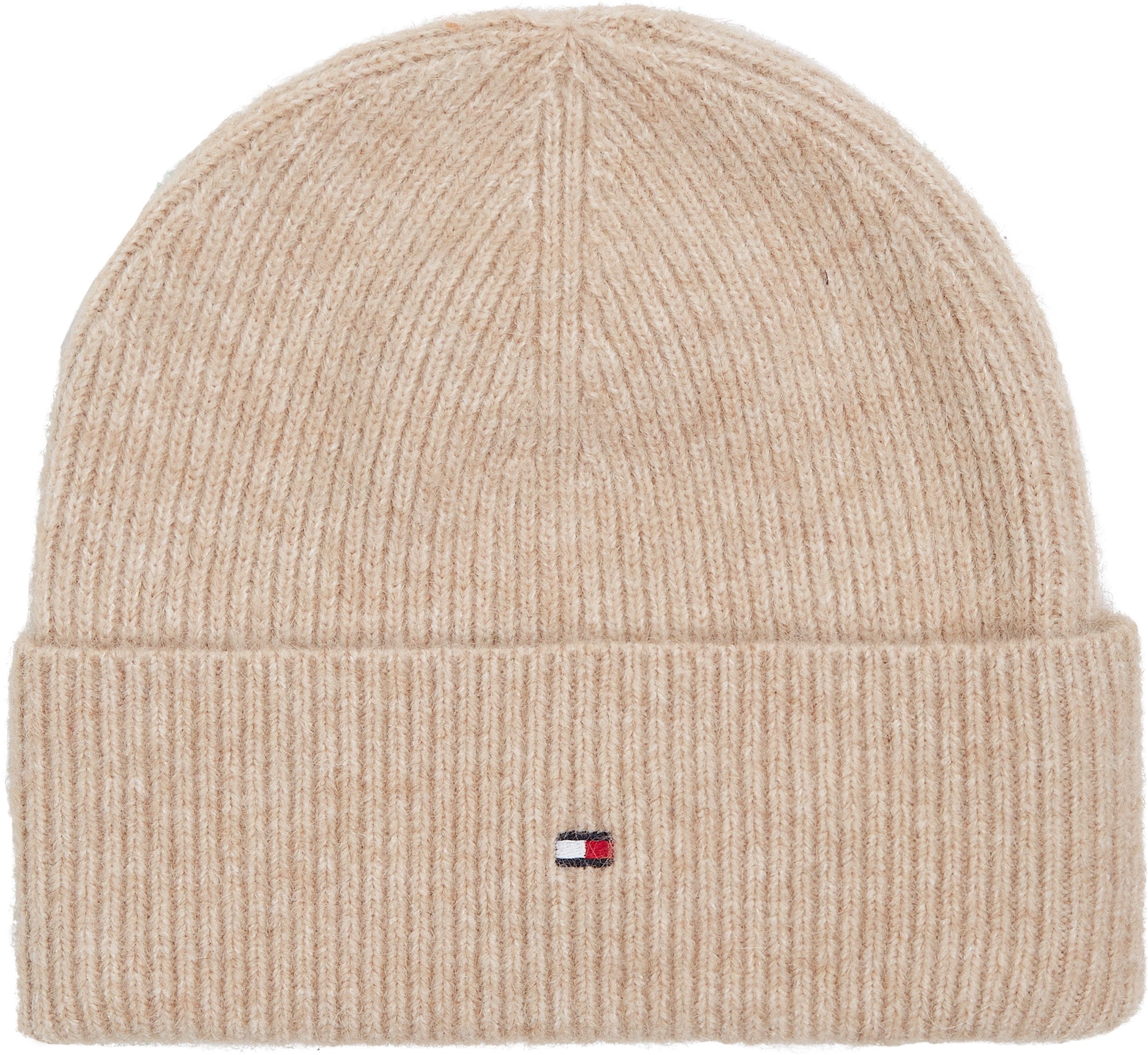 Tommy Hilfiger Strickmütze ESSENTIAL FLAG FUZZY BEANIE mit Logostickerei