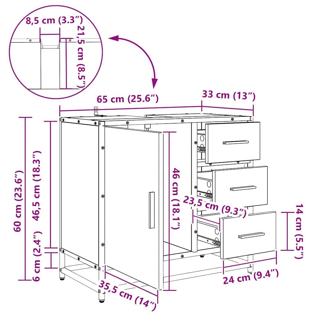 vidaXL Badezimmer-Set Badezimmerschrank Artisan-Eiche 65 x 33 x 60 cm ...