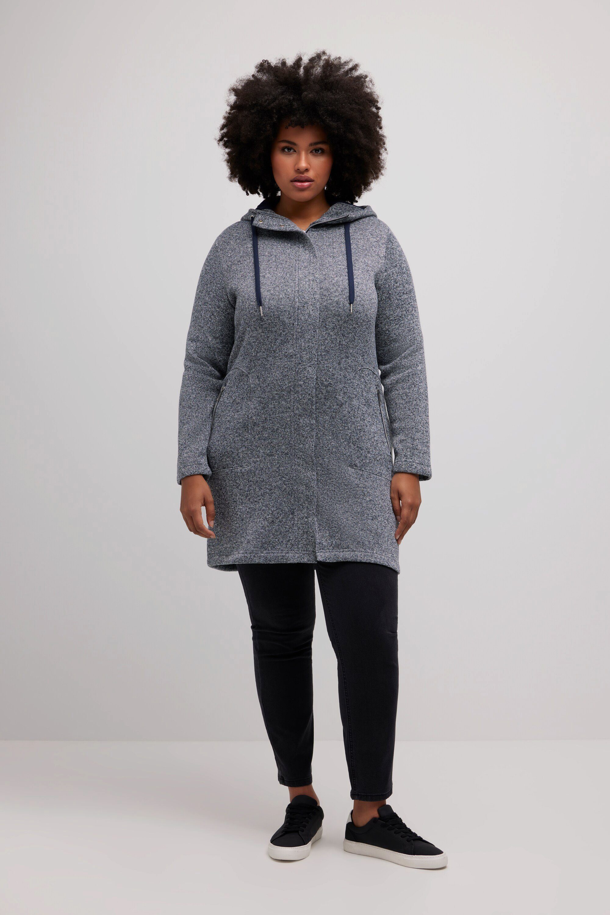 Ulla Popken Sweatjacke Strickfleece Jacke Stehkragen Kapuze Zipptaschen