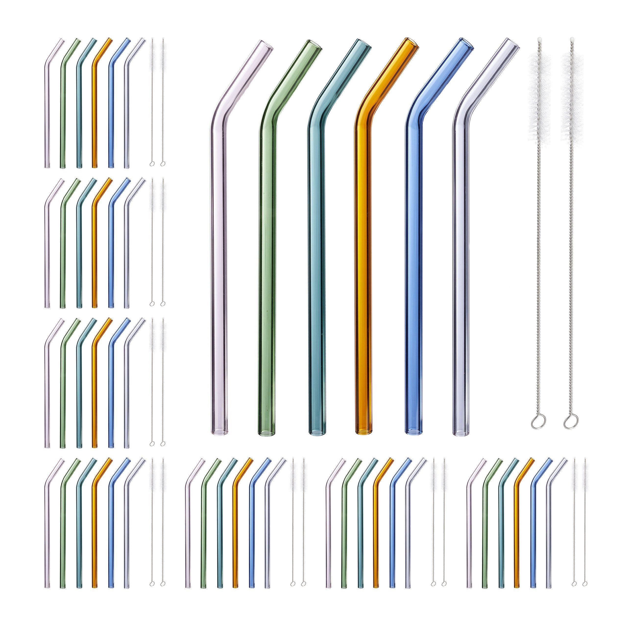 Trinkhalme 48 X Strohhalme Glas Bunt 23 Cm