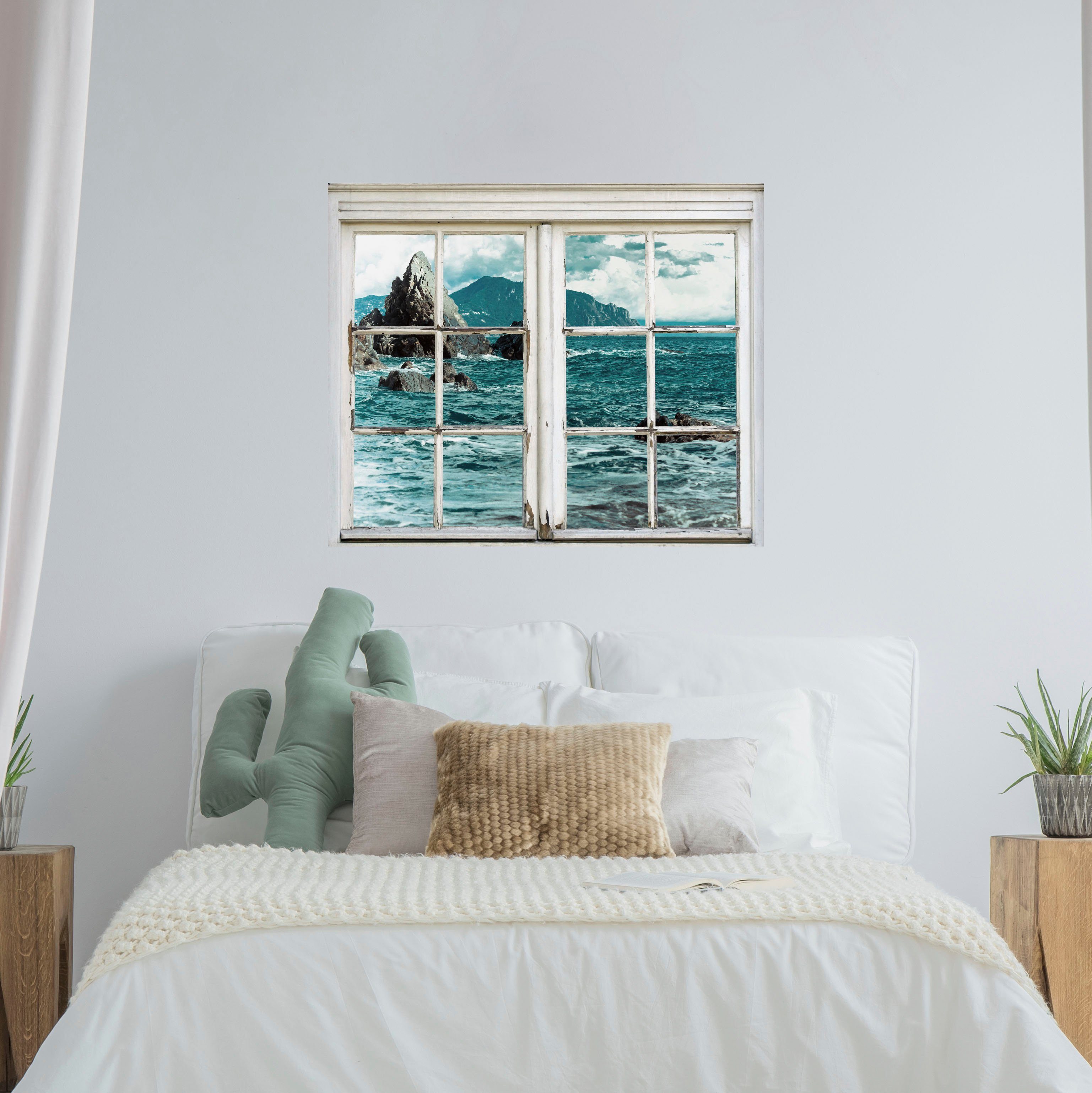 queence Wandsticker Küste, Wandsticker, Wandbild, selbstklebend, 3D, Fenster, Einfach und ...