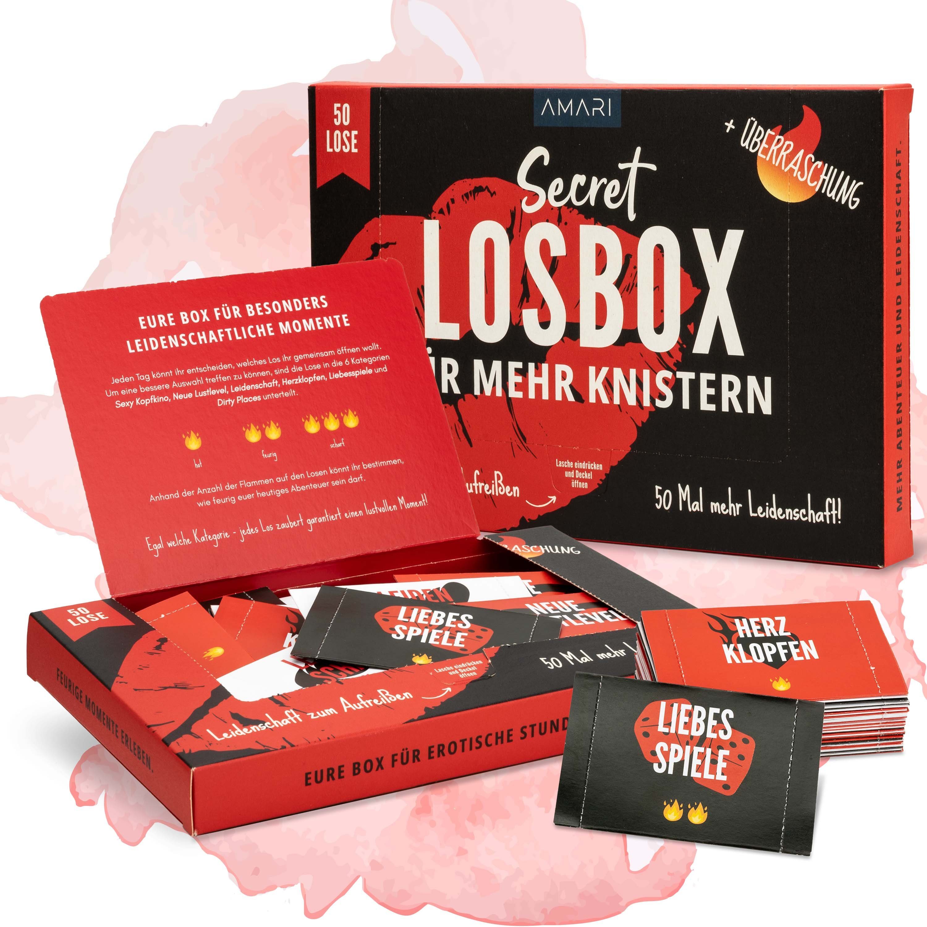 Amari Geschenkbox AMARI ® Erotische Losbox für Paare - 50 Lose für Liebe & Leidenschaft ...