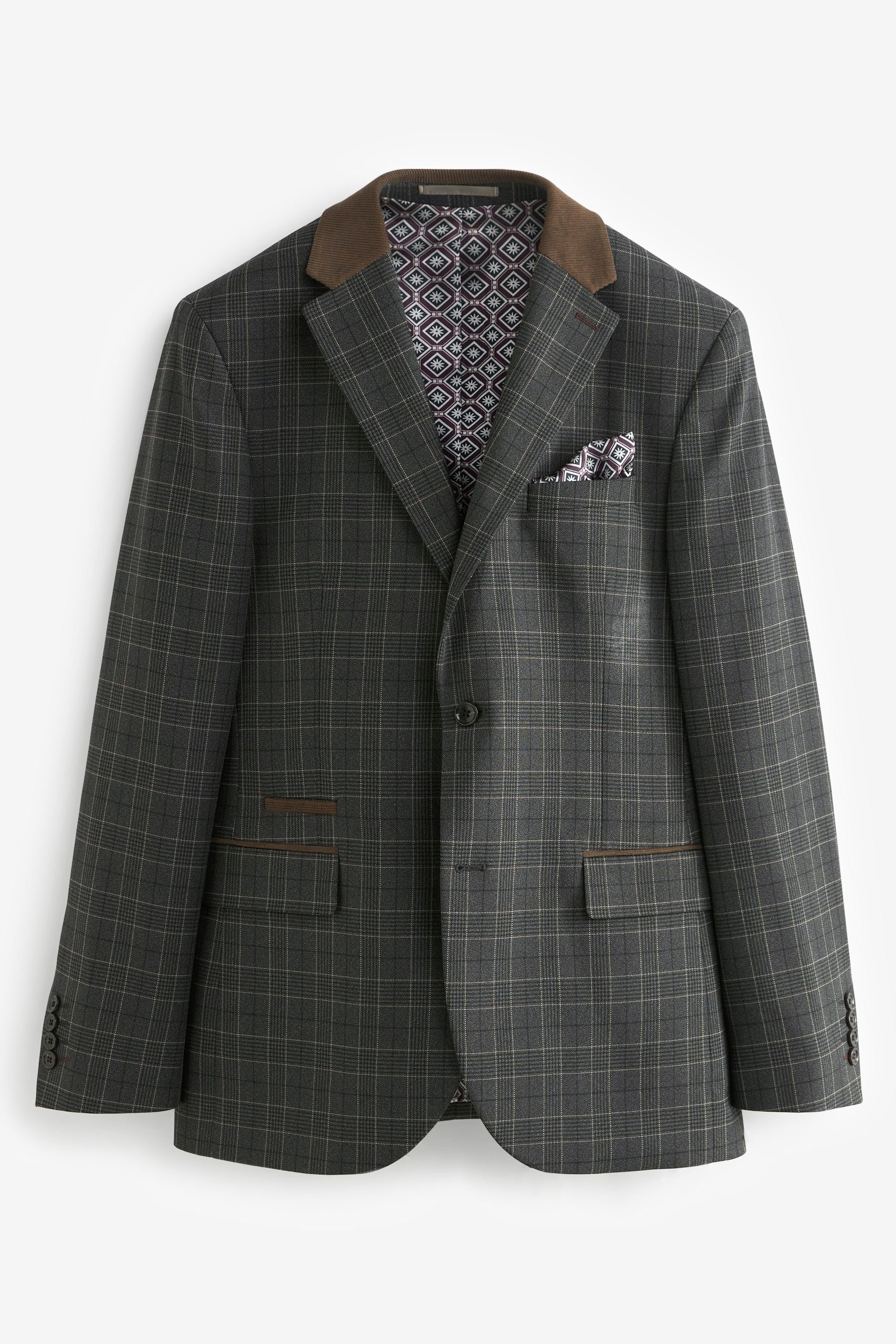 Next Baukastensakko Tailored Fit Anzugsakko Mit Karomuster Und Besatz