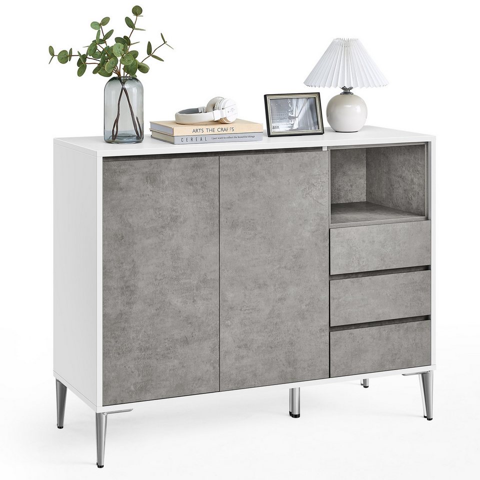 Vasagle Kommode Sideboard Mit Türen 3 Schubladen Offenes Fach