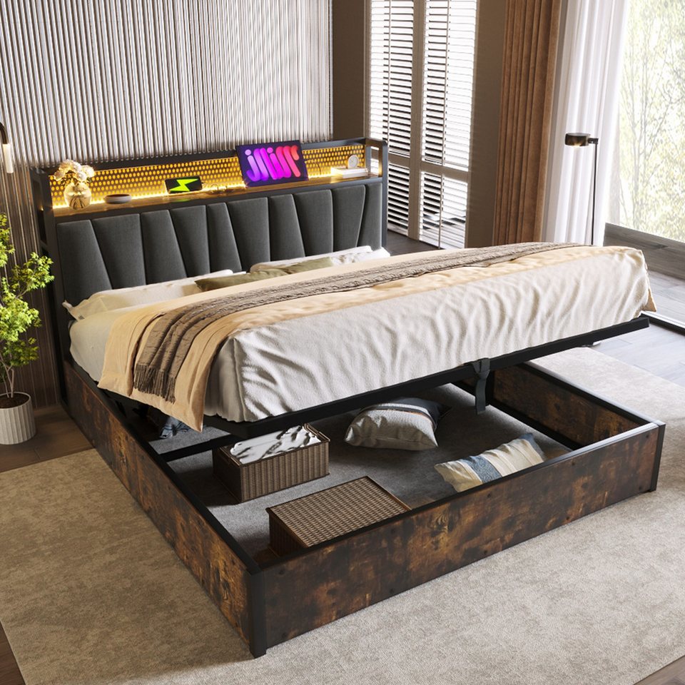 Modfu Polsterbett Metallbett Mit Aufladen Usb Ladefunktion Kopfteil