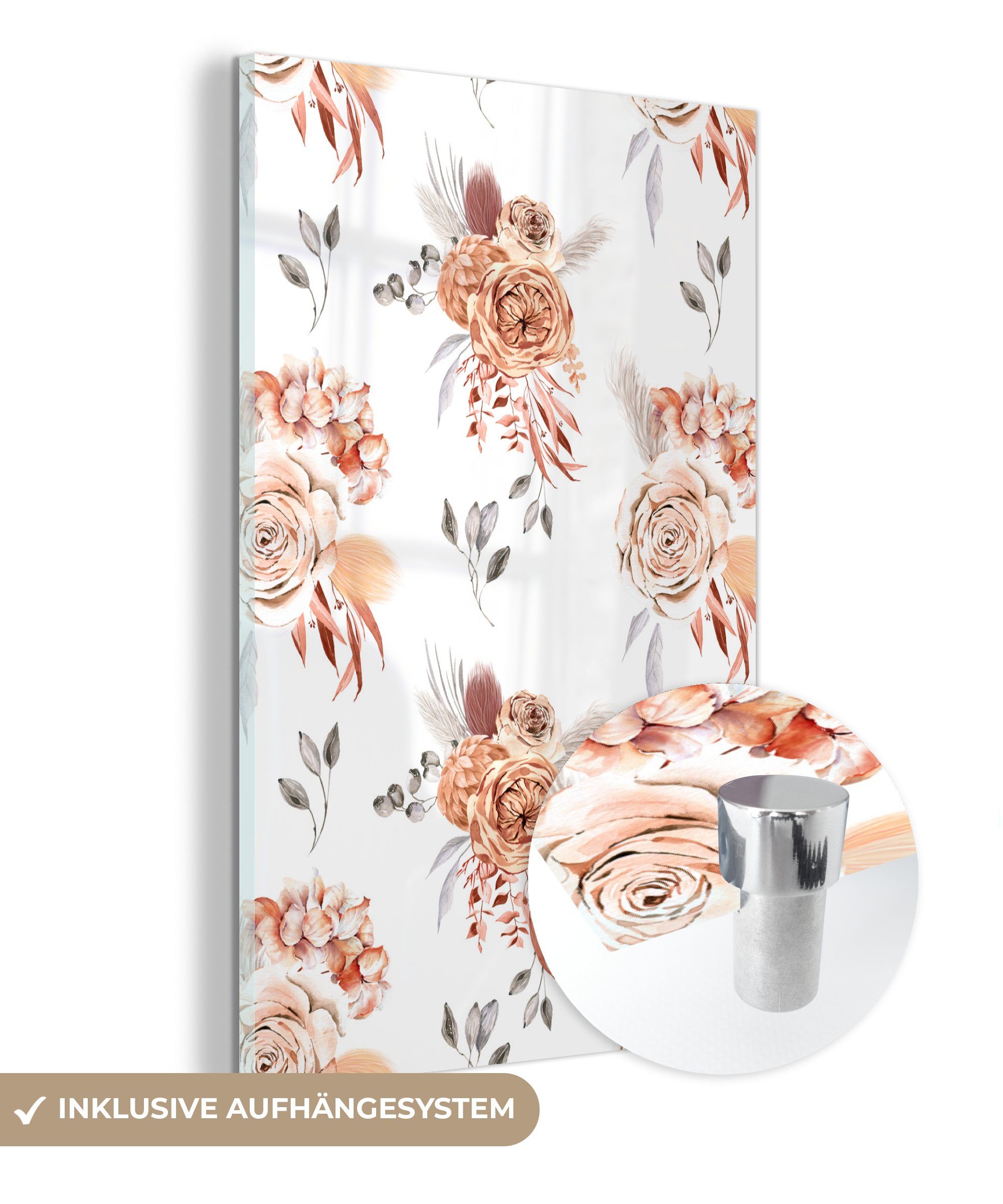 Muchowow Acrylglasbild Rosen Blätter Weiß Muster 1 St