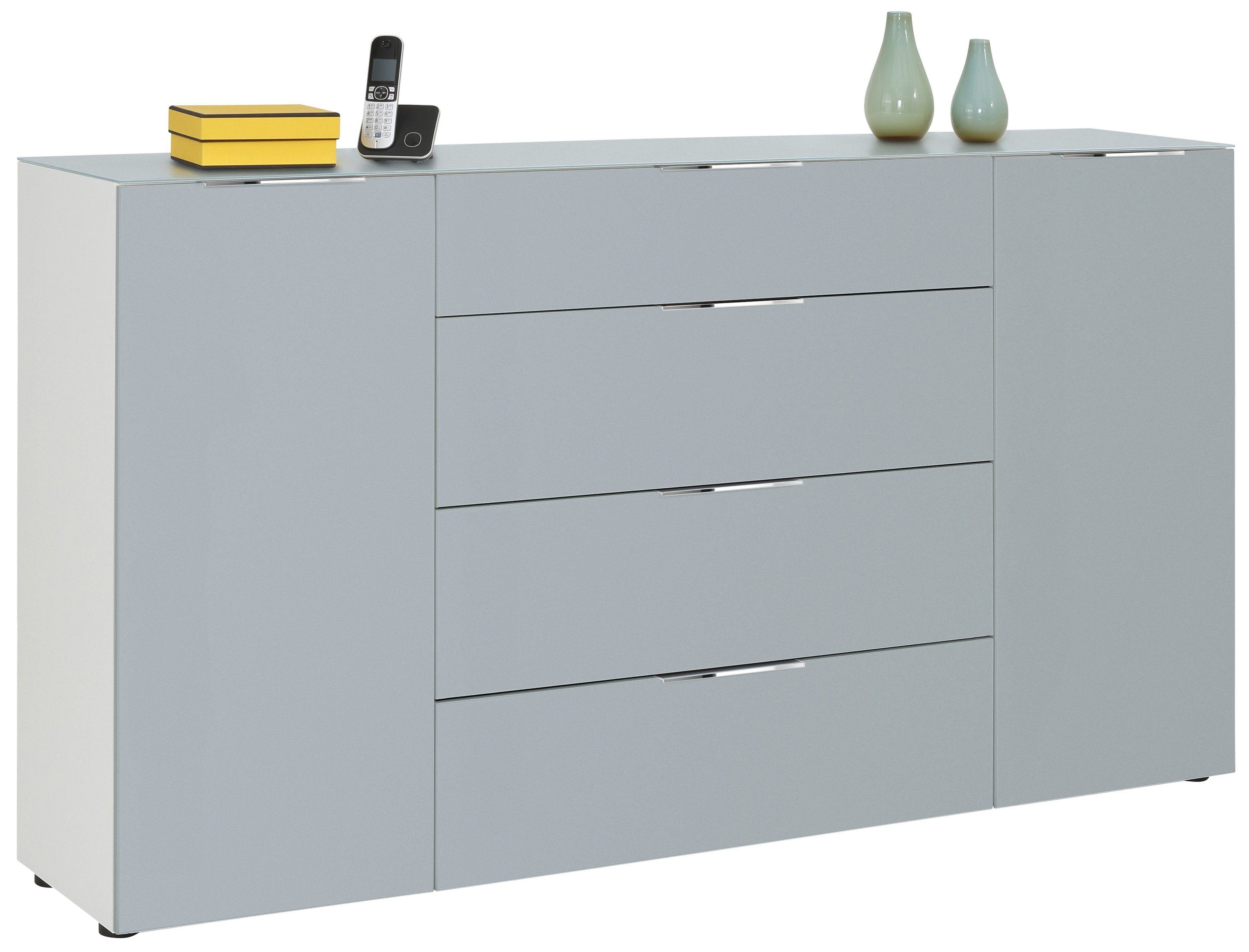Möbelando Kommode 78193492 In Weiß Matt Glas Seidengrau Matt Mit 4