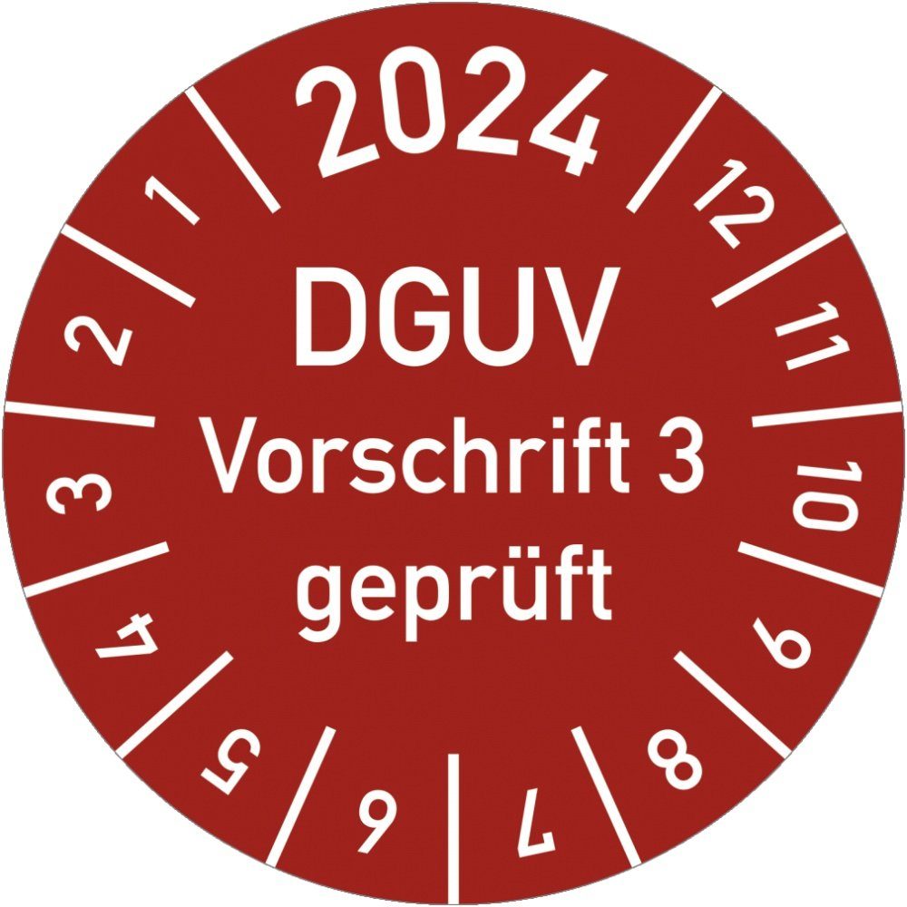 König Werbeanlagen Hinweisschild Prüfplakette 2024 DGUV Vorschrift 3 geprüft, Dokumentenfolie