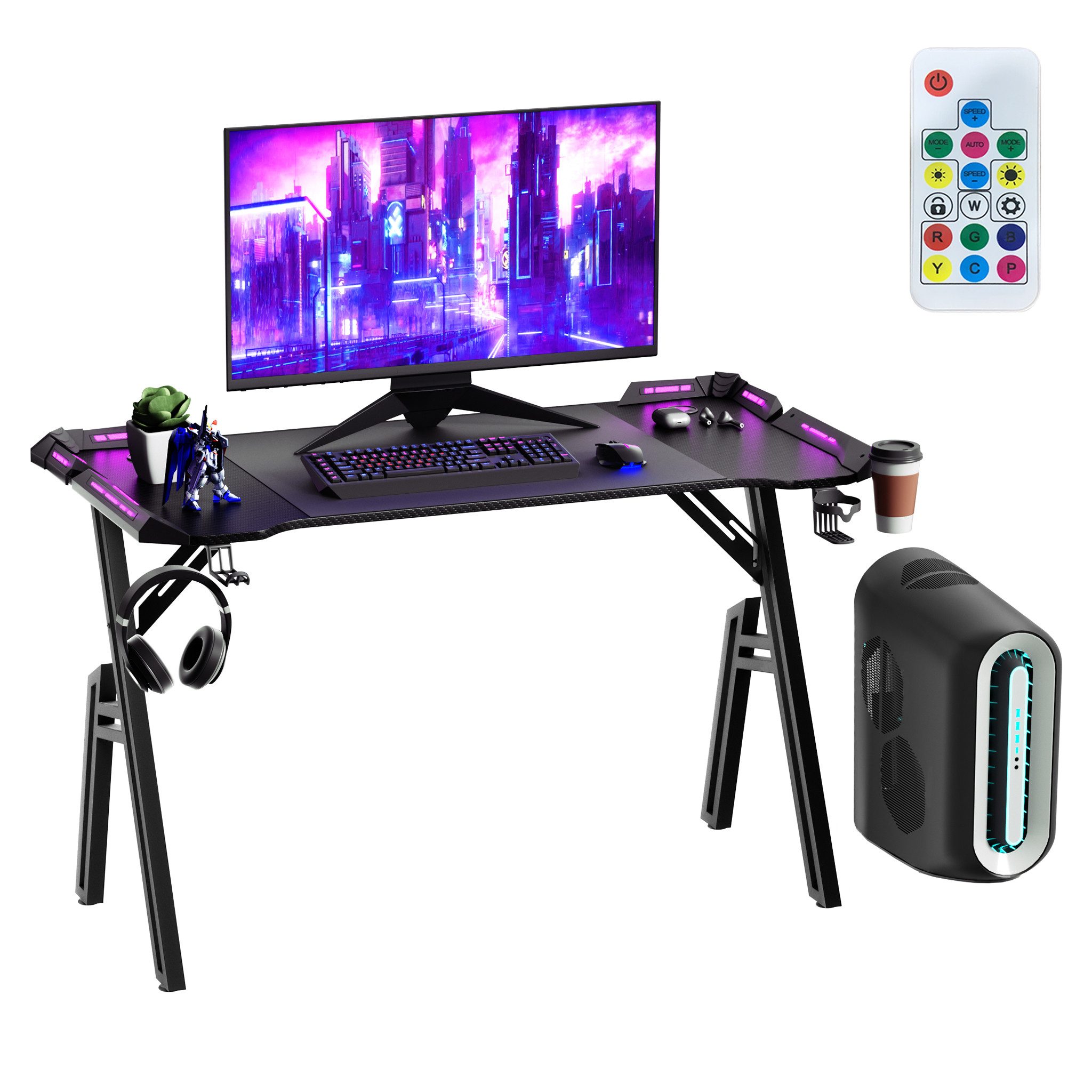 FIVMEN Computertisch Gaming Schreibtisch mit LED A-Förmige ...