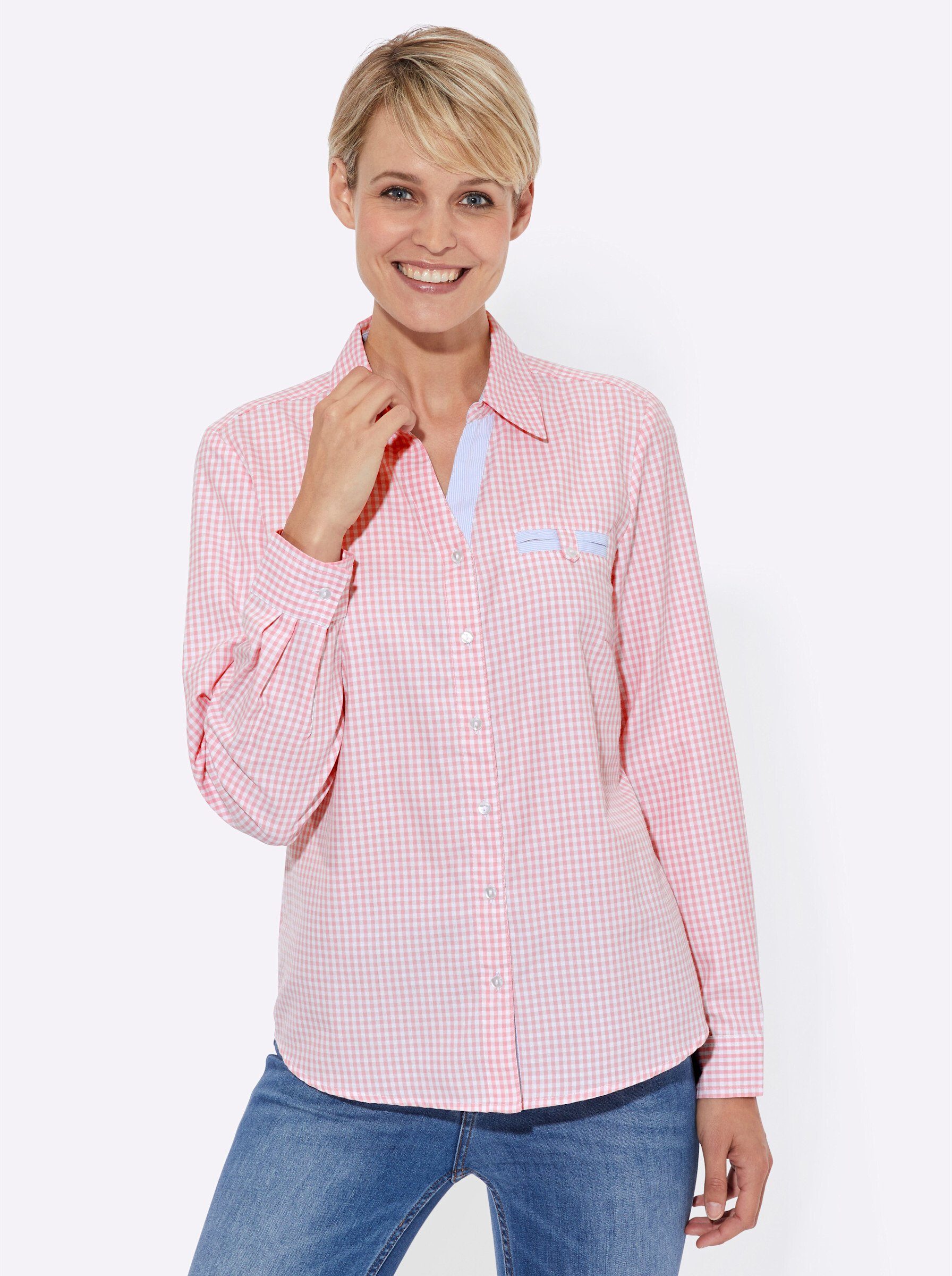 Witt Klassische Bluse Karobluse Kontrastfarbig Paspeliert