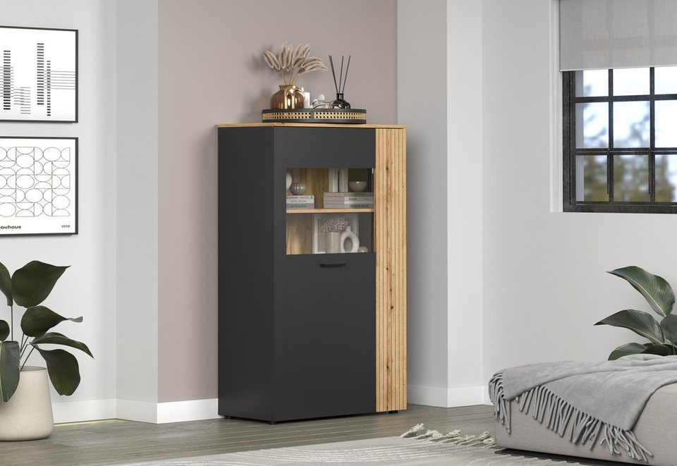 Inosign Highboard Esteban 1 St Vitrine Mit Rillenoptik Türen Links