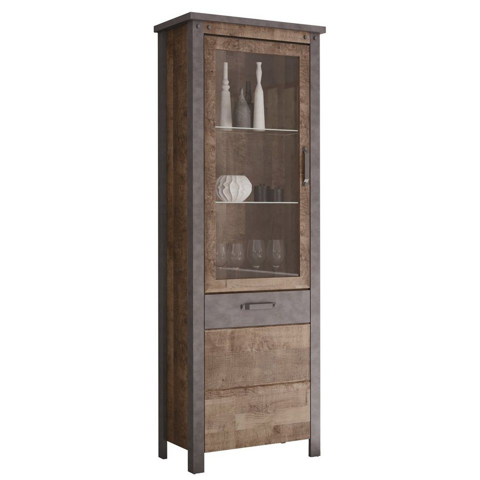Newroom Vitrine Baldwin Vitrine Tabak Eiche Industrial Vitrinenschrank