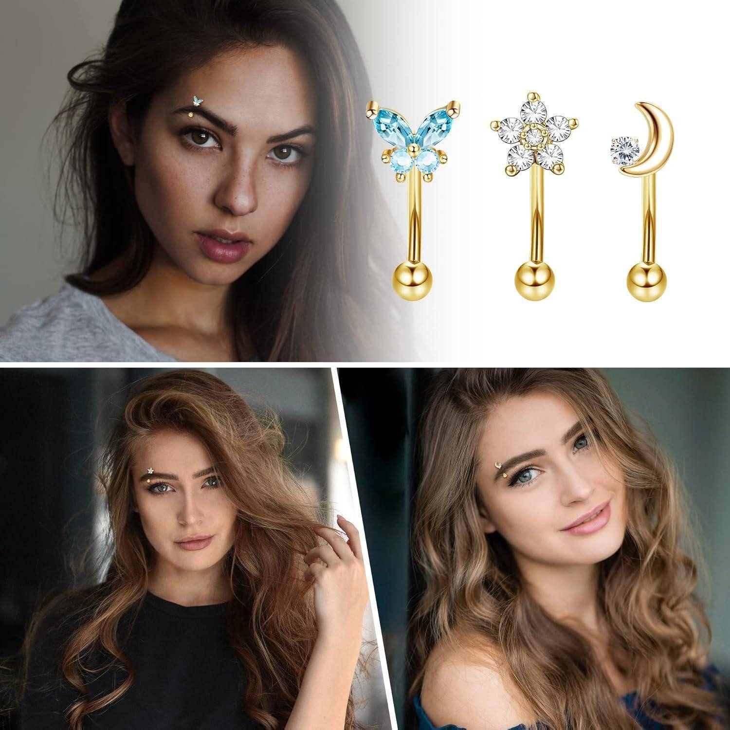 Dochais Piercing-Set 12 Stück Augenbrauen Piercing Set 16G, Curved ...