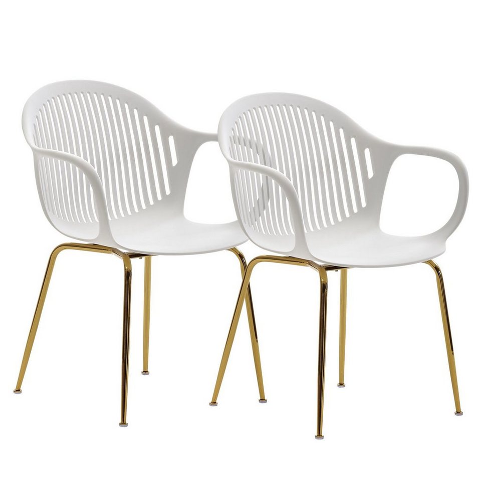 Möbelando Esszimmerstuhl Design Esszimmerstuhl 2er Set Weiß Kunststoff