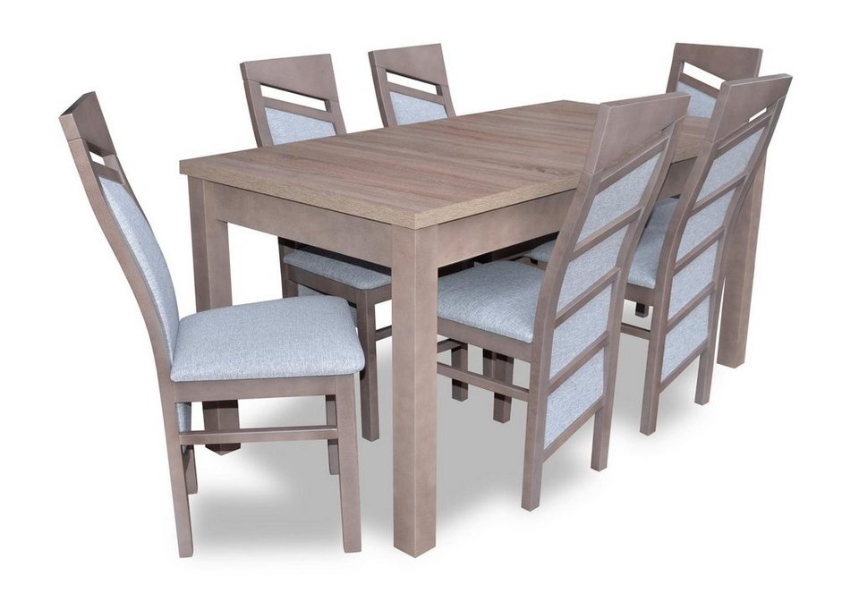 Jvmoebel Essgruppe Set Esstisch 6x Stühle Lehn Stuhl Garnitur Tische