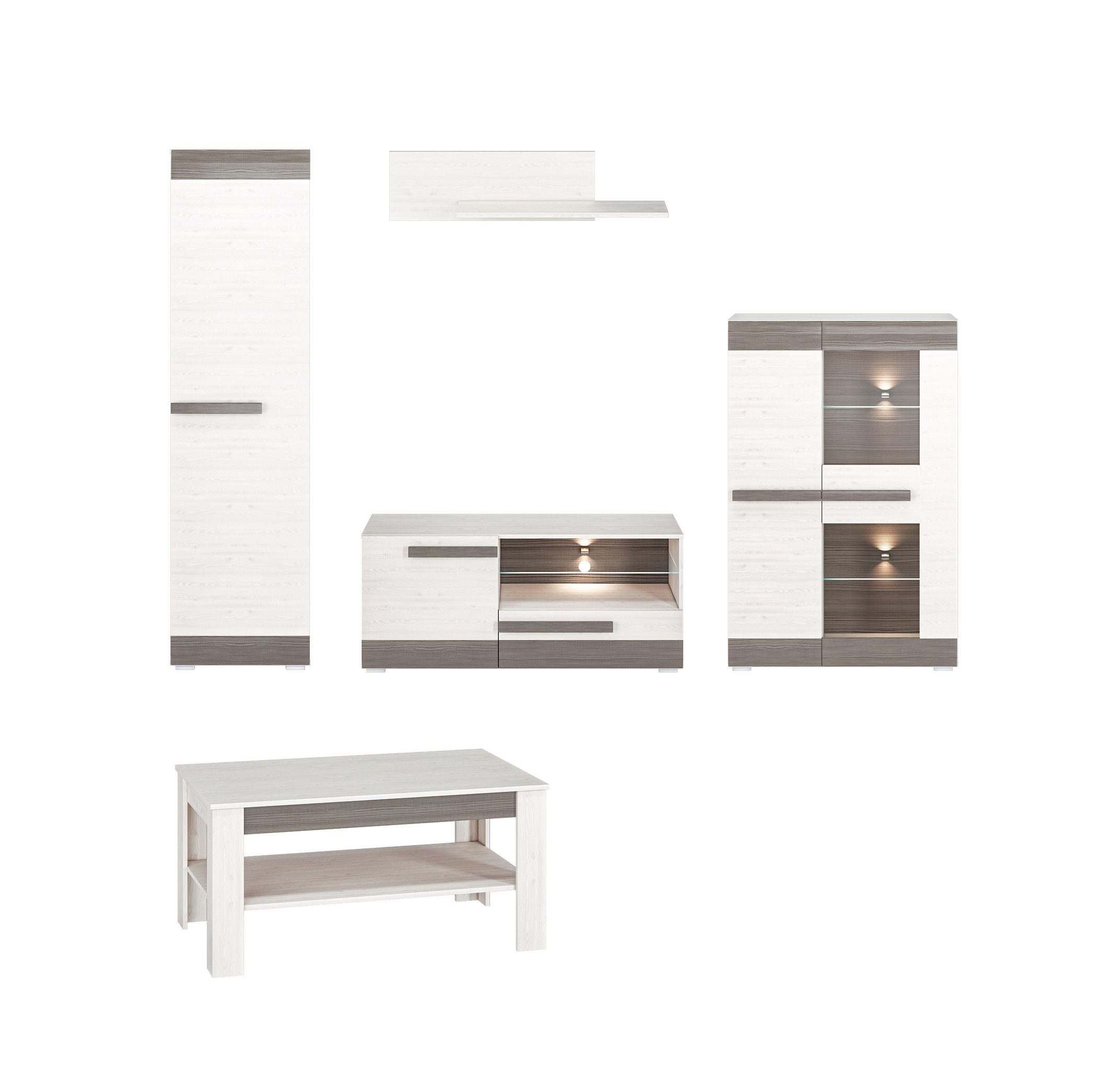 Feldmann Wohnen Wohnwand Blanco 1 Highboard 1 Lowboard 1 Wandregal