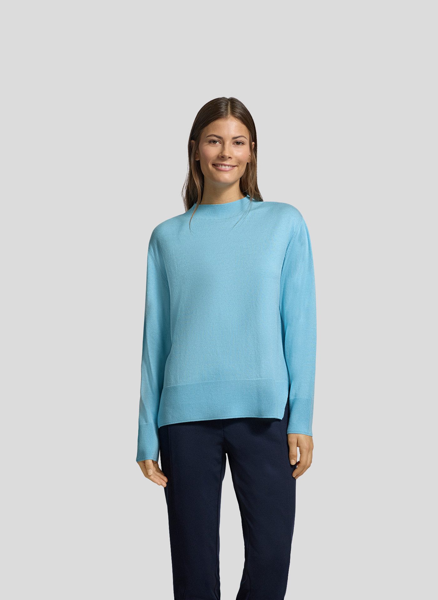 Rabe Strickpullover Rabe Pullover mit Stehkragen und geripptem Saum, Das Model ist 1,76 m groß ...