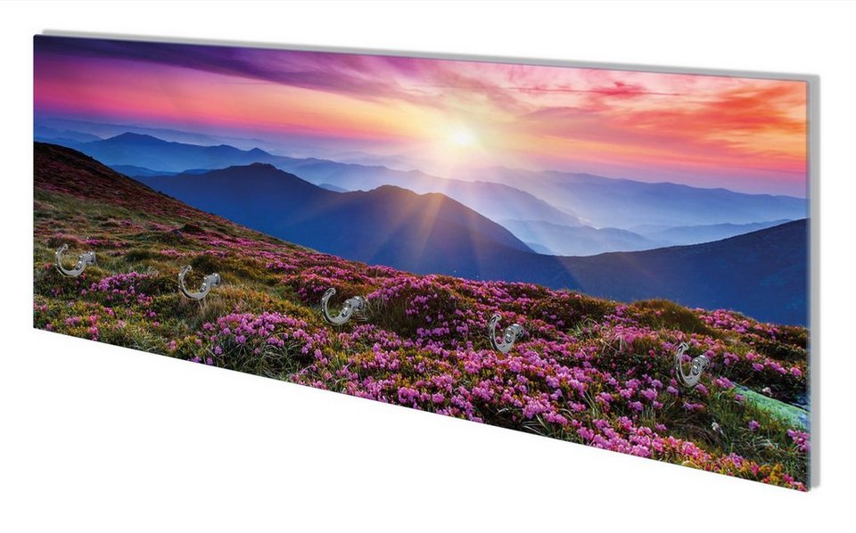 Wallario Wandgarderobe Blumenbedeckte Wiese Bei Sonnenuntergang 1