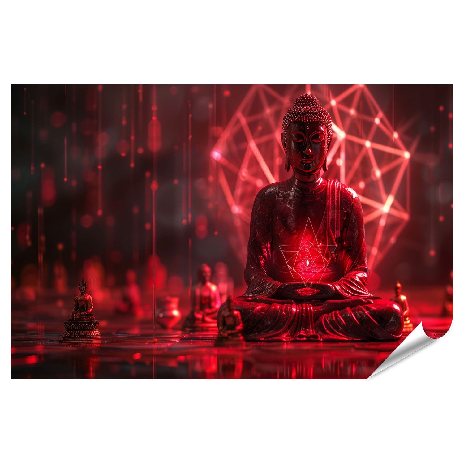 islandburner Poster, Roter Buddha in futuristischer Umgebung, Print