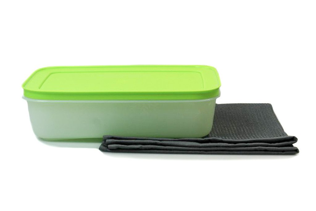 TUPPERWARE Back-Set Eiskristall 1,0 L weiß grün flach + GLASTUCH