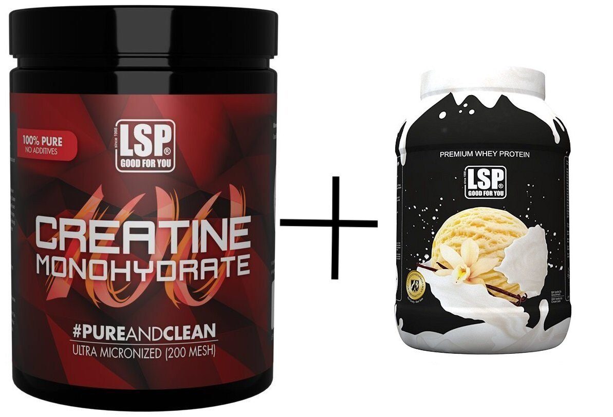 LSP Protein Shaker Creatine Monohydrat(500g)+Premium WheyProtein(1800g),Vanille IceCream, PULVER