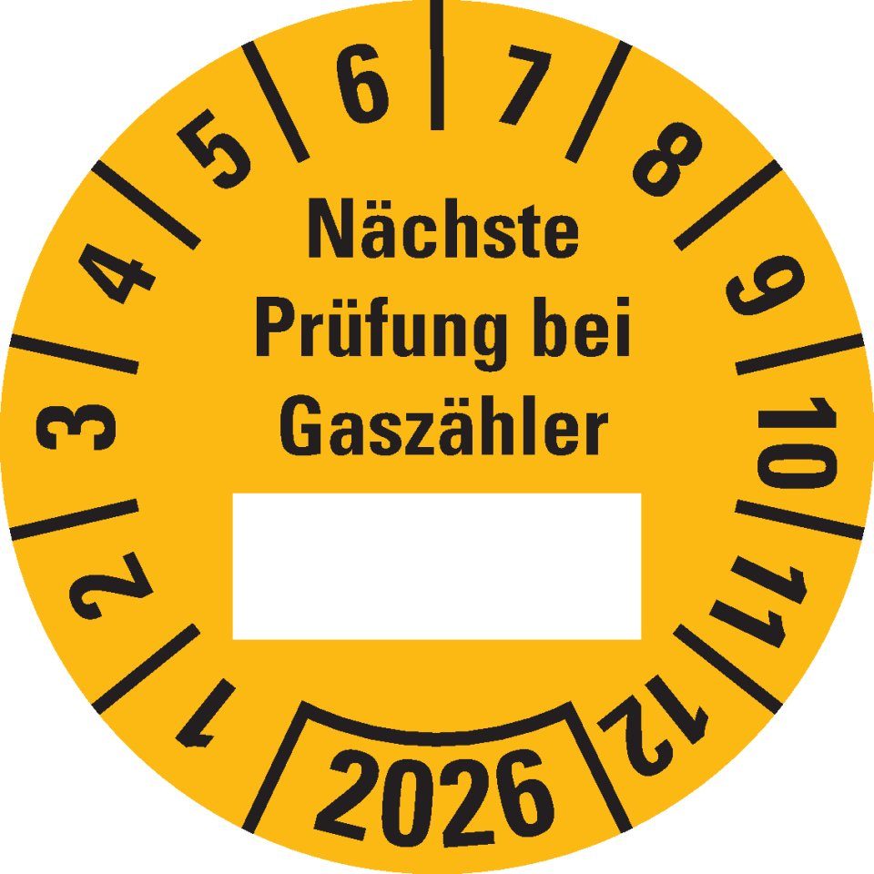 König Werbeanlagen Hinweisschild Prüfplakette Nächste Prüfung bei Gaszähler,2026,gelb,Dokufolie ...