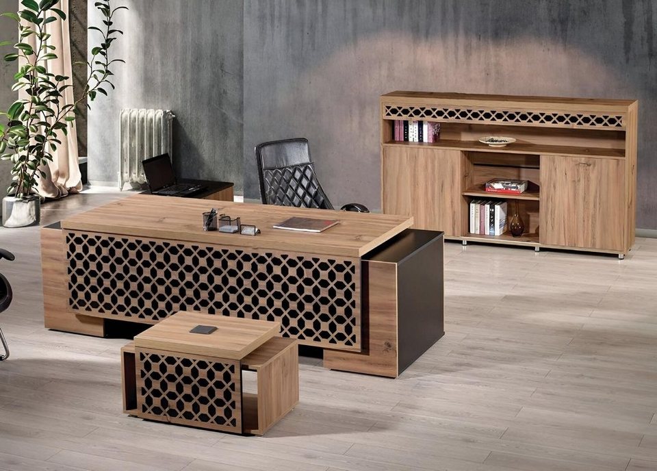 Jvmoebel Arbeitstisch Luxus Eckbürotisch Komplette Bürotisch Set 3tlg