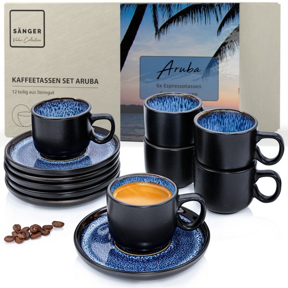 SÄnger Espressotasse Aruba 12 Tlg Steingut Blau Schwarz Handmade