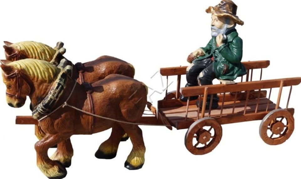 Jvmoebel Skulptur Design Pferde Mit Wagen Figur Garten Statue