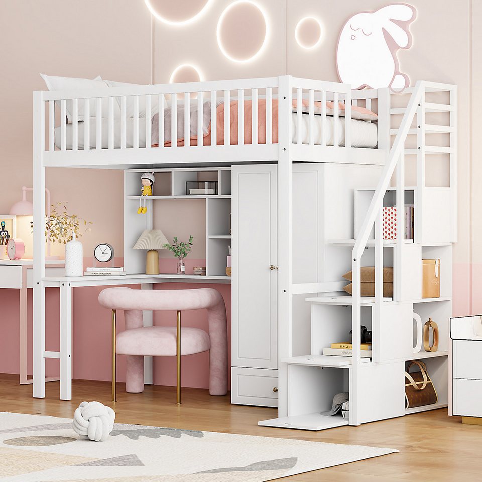Redom Kinderbett Mit Großem Kleiderschrank Regal Und Tisch 90 X 200 Cm