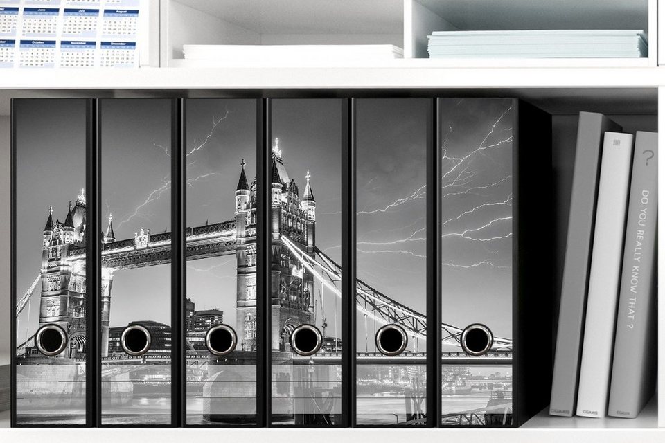 Wallario Etiketten Tower Bridge Bei Gewitter In Schwarz Weiß