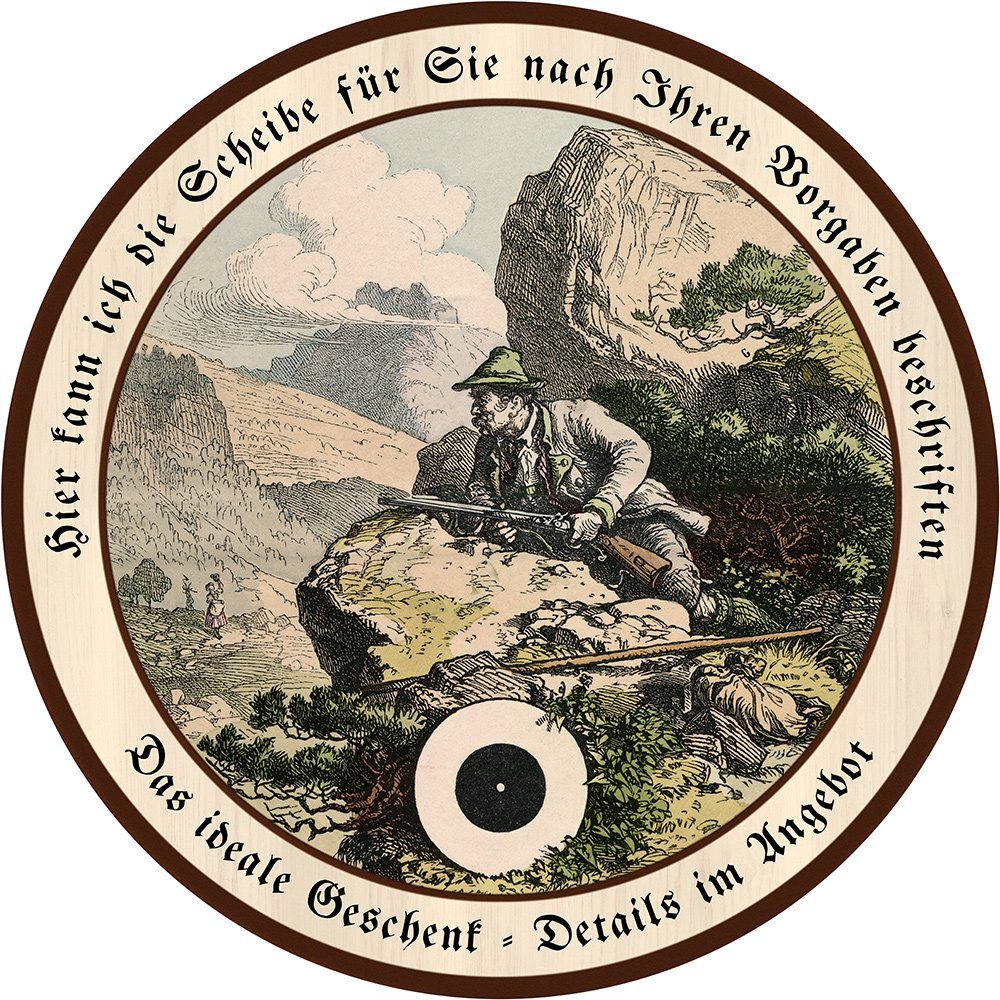 Kunstdruck Schöne Aussicht Gamsbart Tracht Schützenscheibe 41cm Wunschtext 112, (1 St)