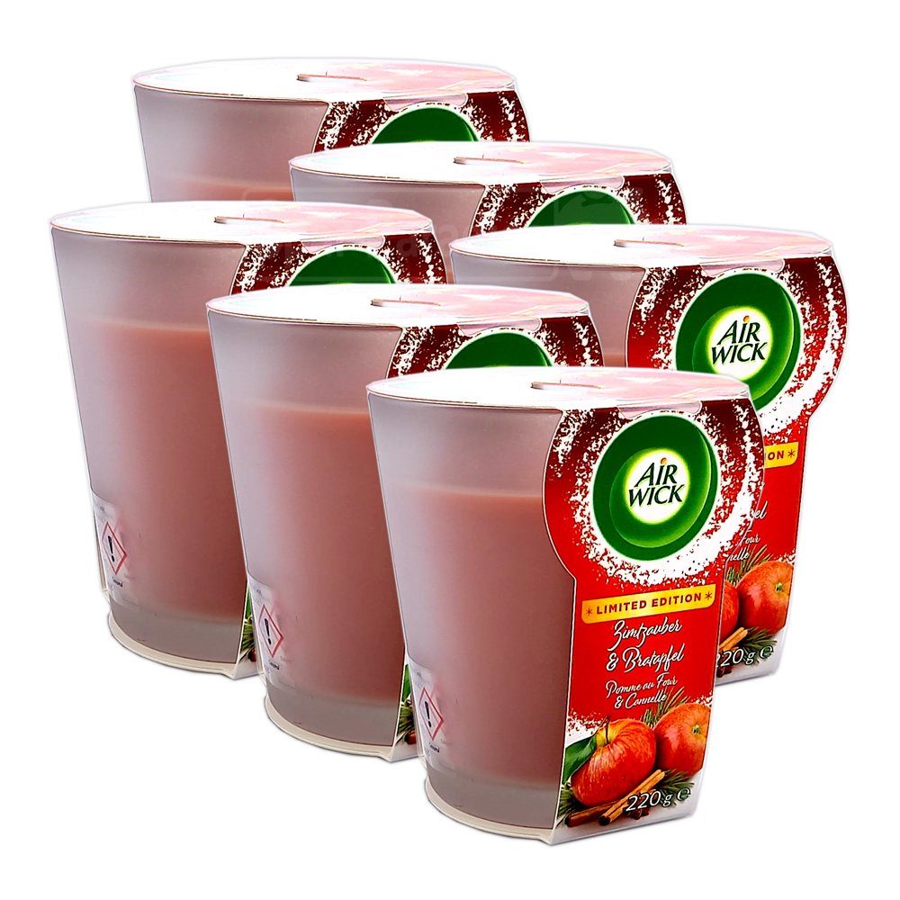 Air Wick Stumpenkerze Air Wick Große Wohlfühl-Duftkerze Zimtzauber & Bratapfel, 220 g x 6